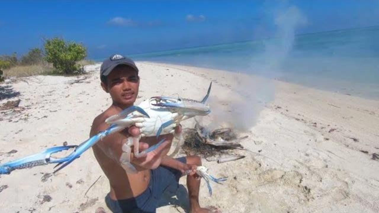 Giant Blue Crab Catch & Cook - Camping on a Remote island beach - YouTube