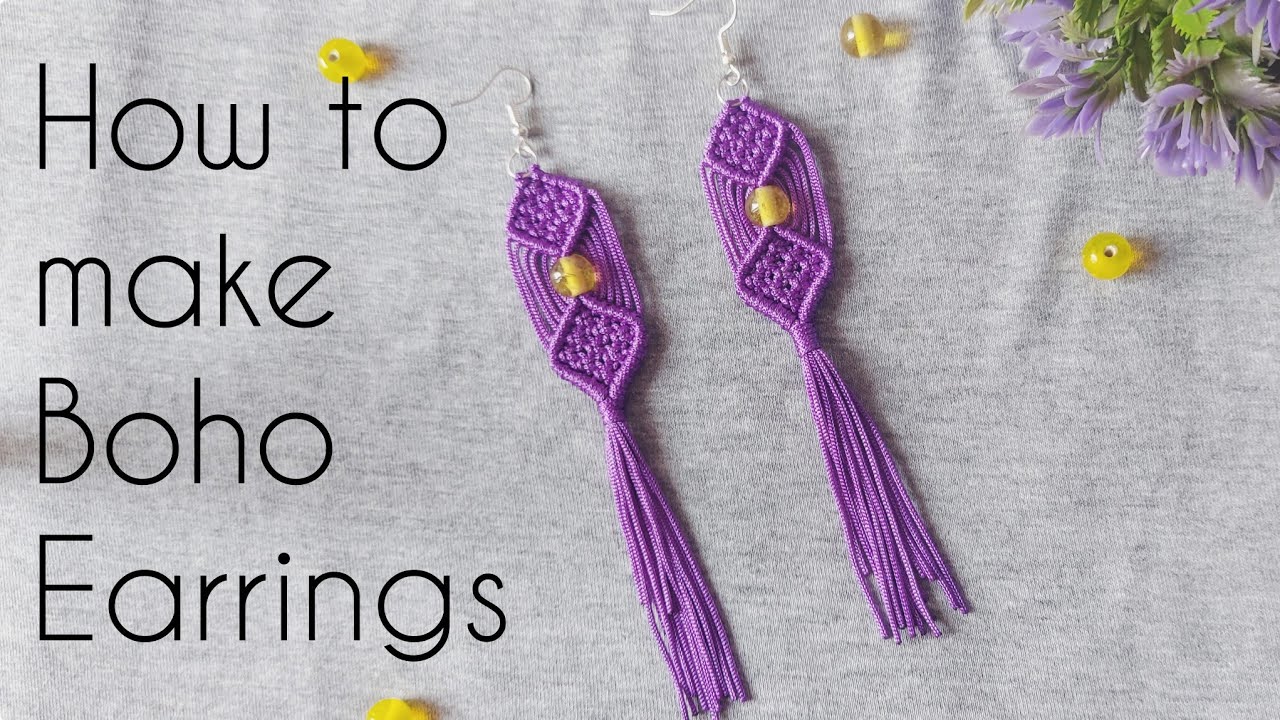 Macrame earrings | How to make boho earings | Micro Macrame earings ...