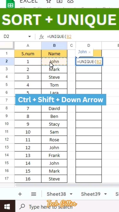 SORT + UNIQUE Formula In Excel - YouTube