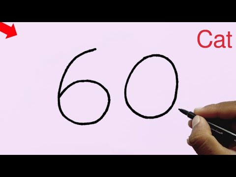 How to Draw a Cat From Number 60 | Easy Cat Drawing | Animals Drawing ...