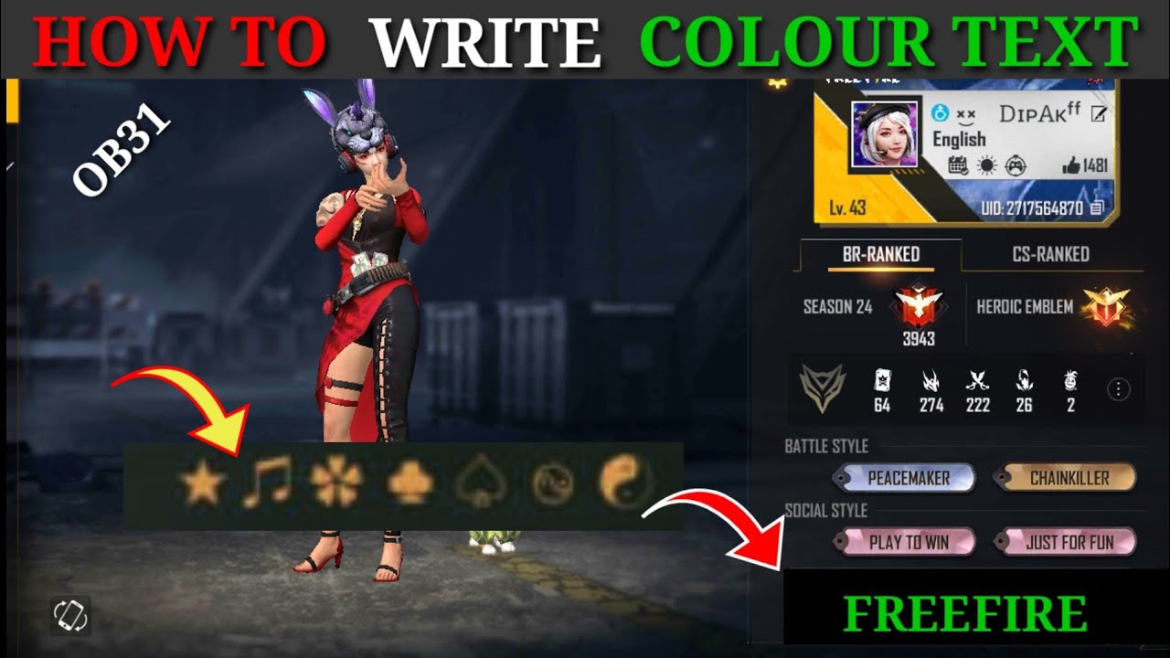 HOW TO COLOUR TEXT IN FREEFIRE | FREEFIRE COLOUR TEXT | CHANGE ...