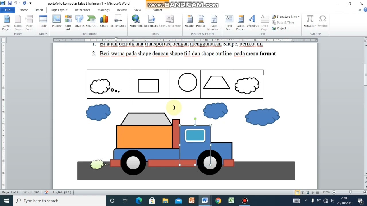 membuat mobil dengan shape pada Microsoft Word - YouTube