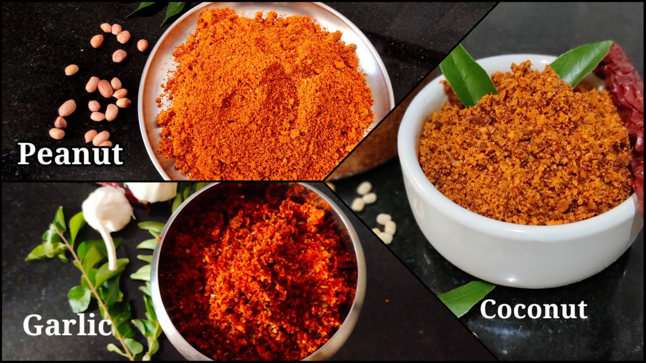 3 ತರಹದ ಚಟ್ನಿ ಪುಡಿಗಳು | 3 varieties of South Indian condiments | dry ...