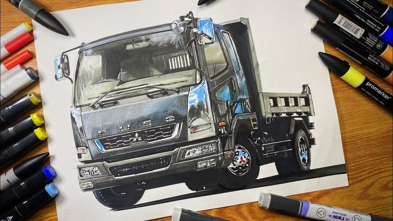 Drawing MITSUBISHI FUSO Fighter Truck - YouTube