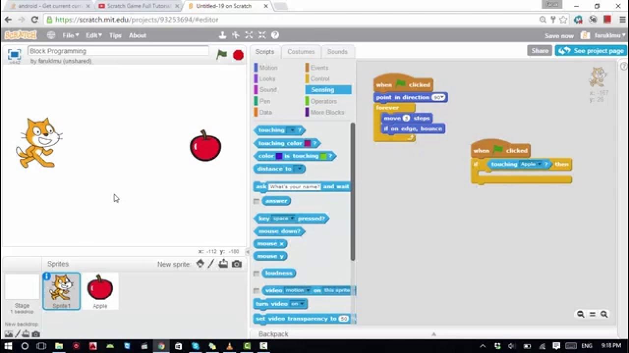 Scratch Game Programming Tutorial Full #5 Basics of Programming- Bounce ...