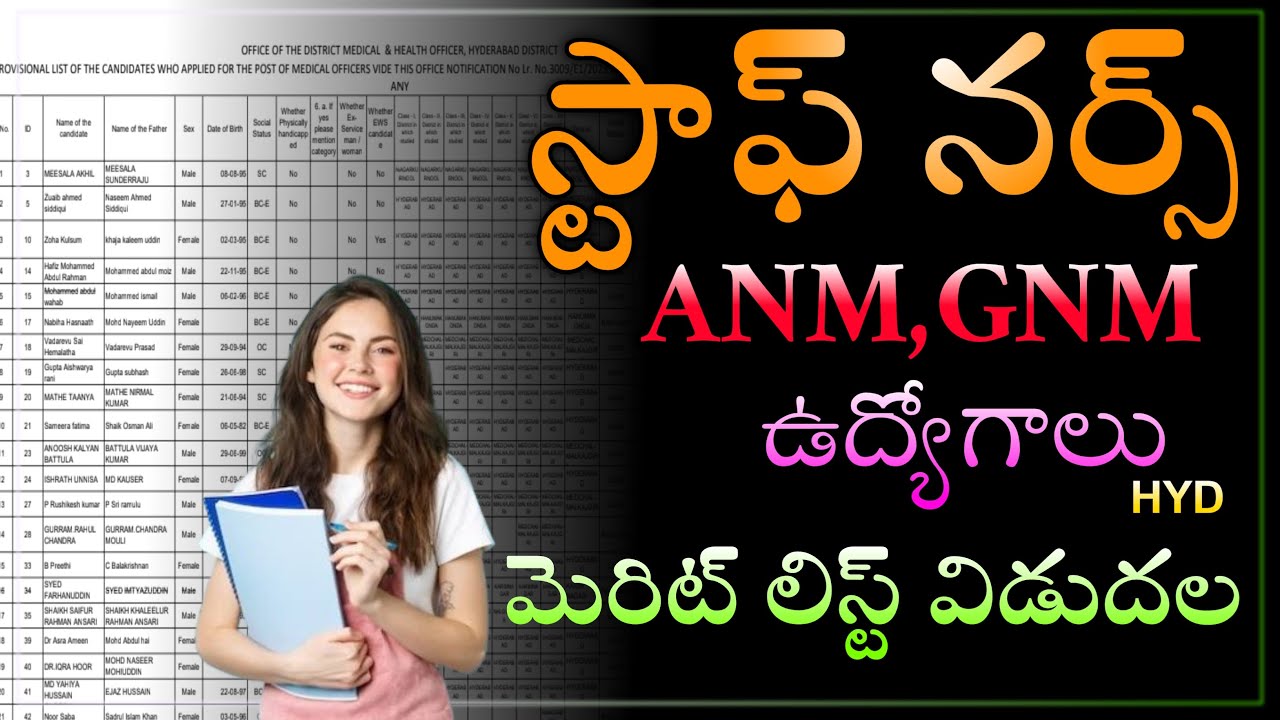 ANM | GNM | STAFF NURSE | jobs | Merit list | Released |2024 |Hyderabad ...