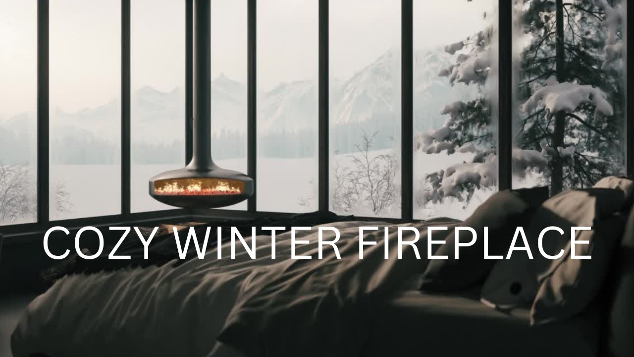 Soothing Snowy window view, winter snowfall, relaxing crackling ...