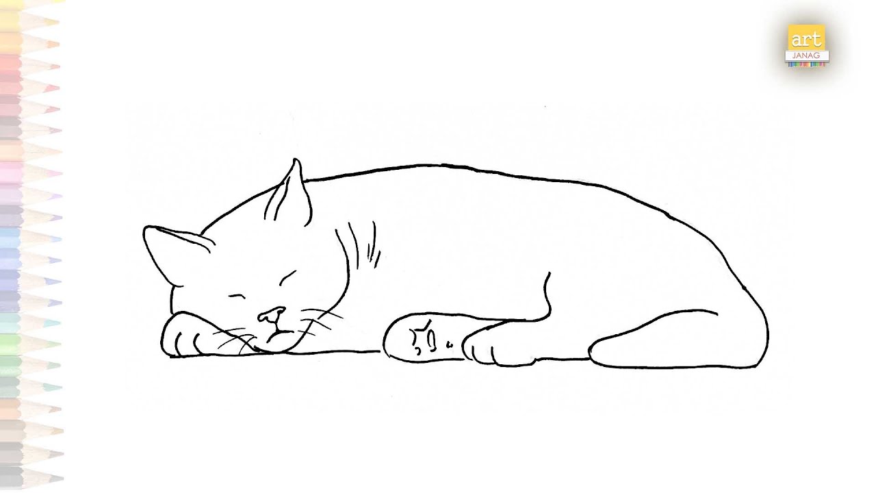 Sleeping Cat Line Drawing