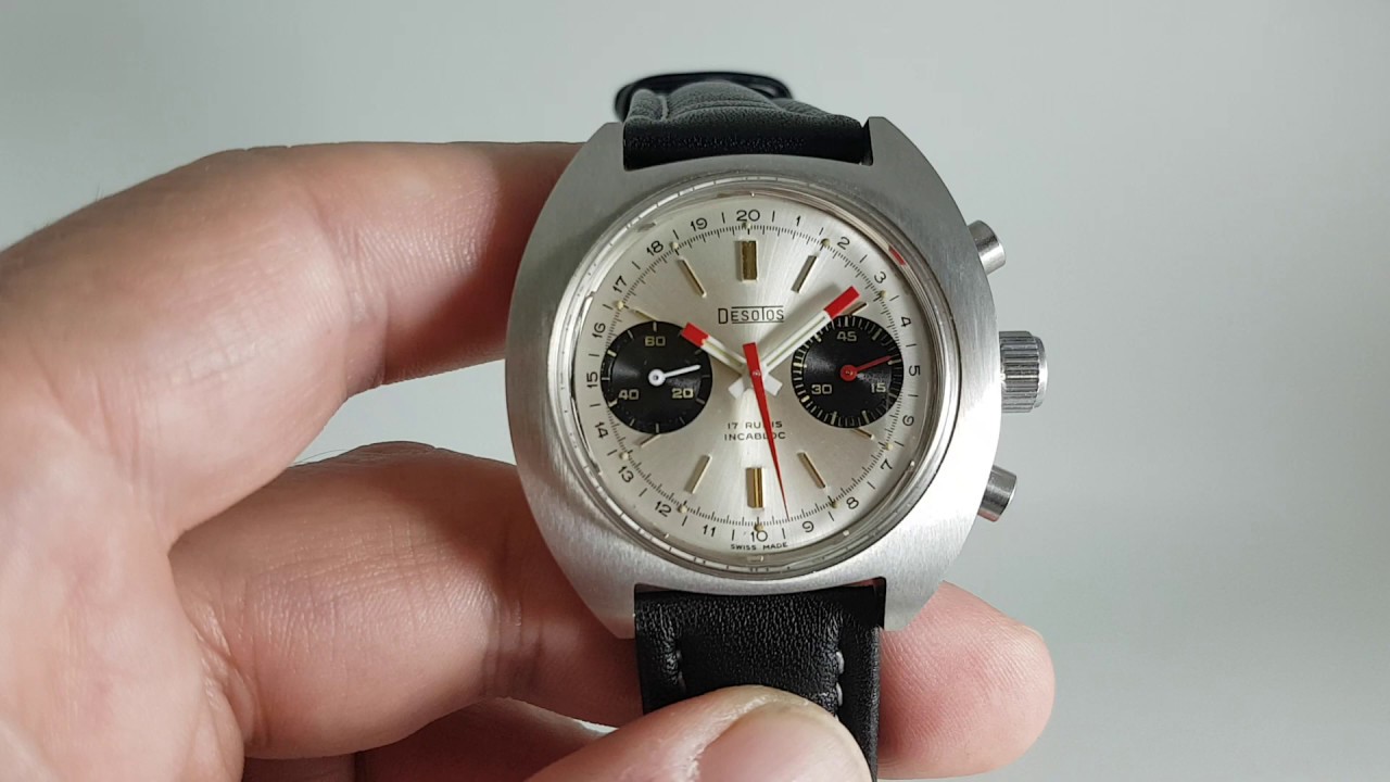 c1970 Desotos vintage panda chronograph watch with Valjoux 7733 ...