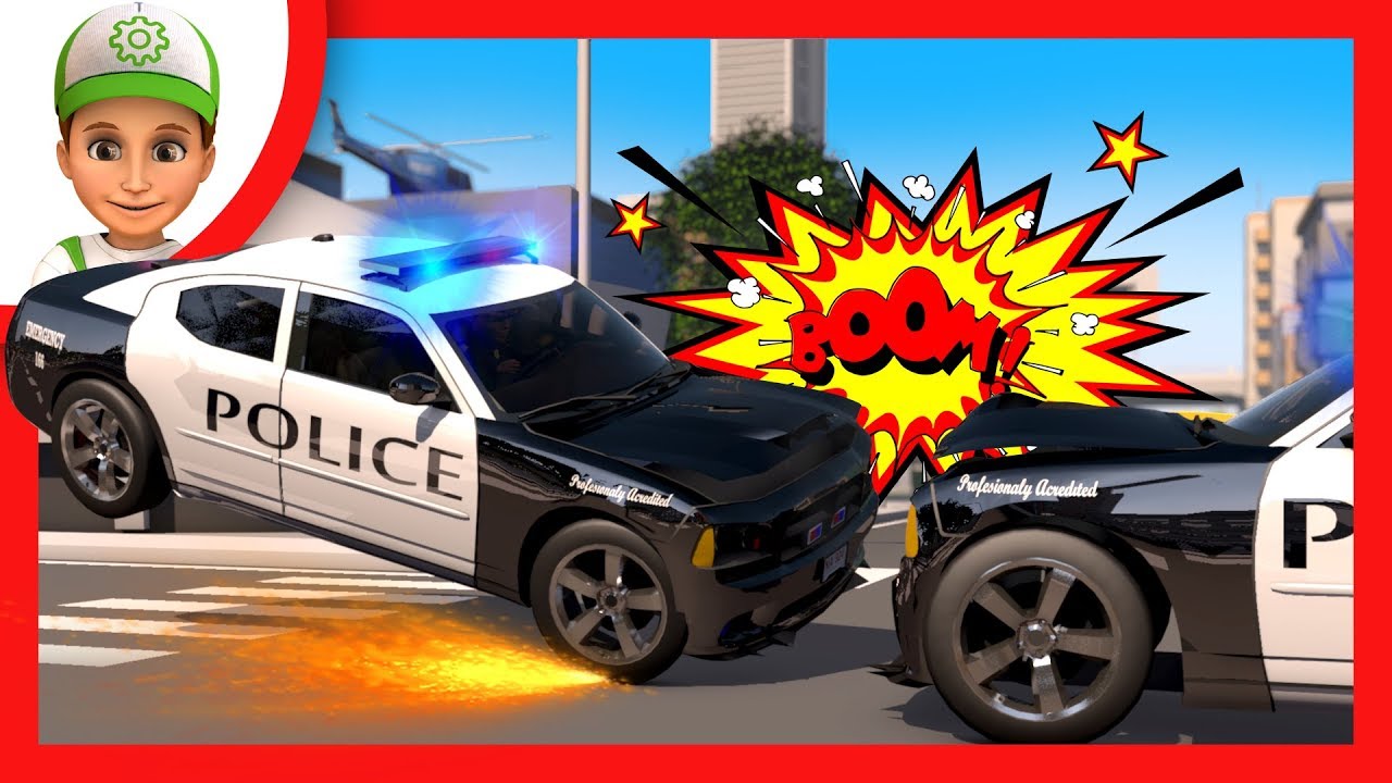 Robbers stole gold from the bank. Police Car Crash race for children ...