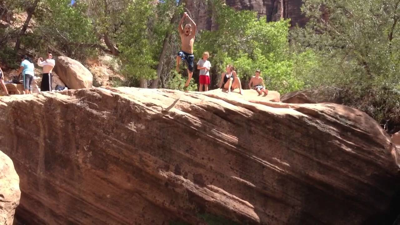 Jumping in water hole. Zion National Park, Utah - YouTube
