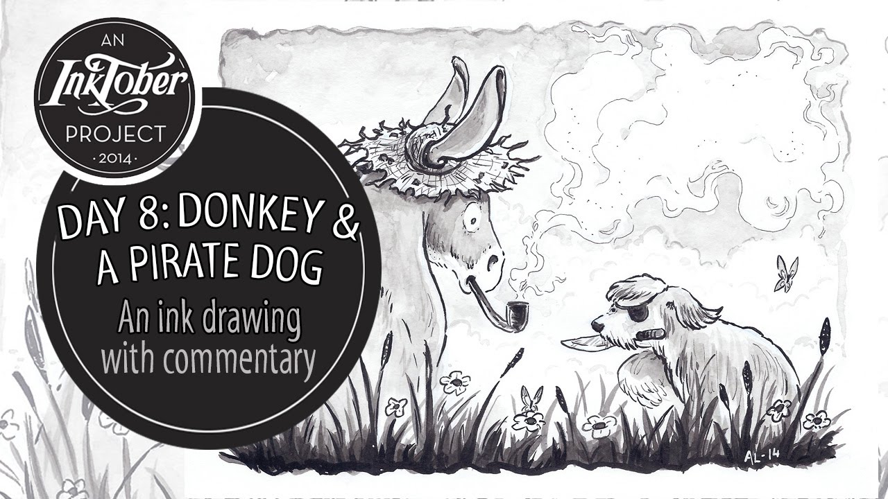 InkTober Day 8: Donkey and a pirate dog - YouTube