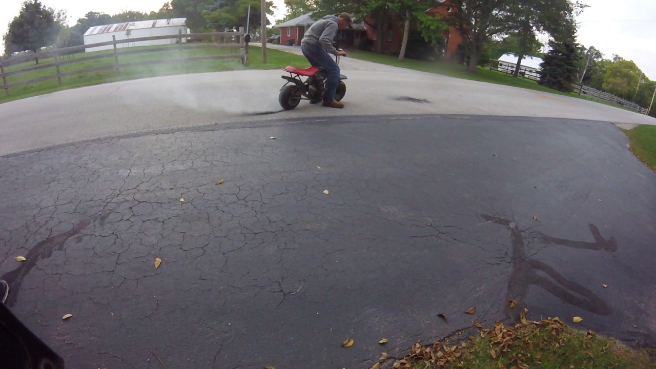 First mini bike burn out - YouTube