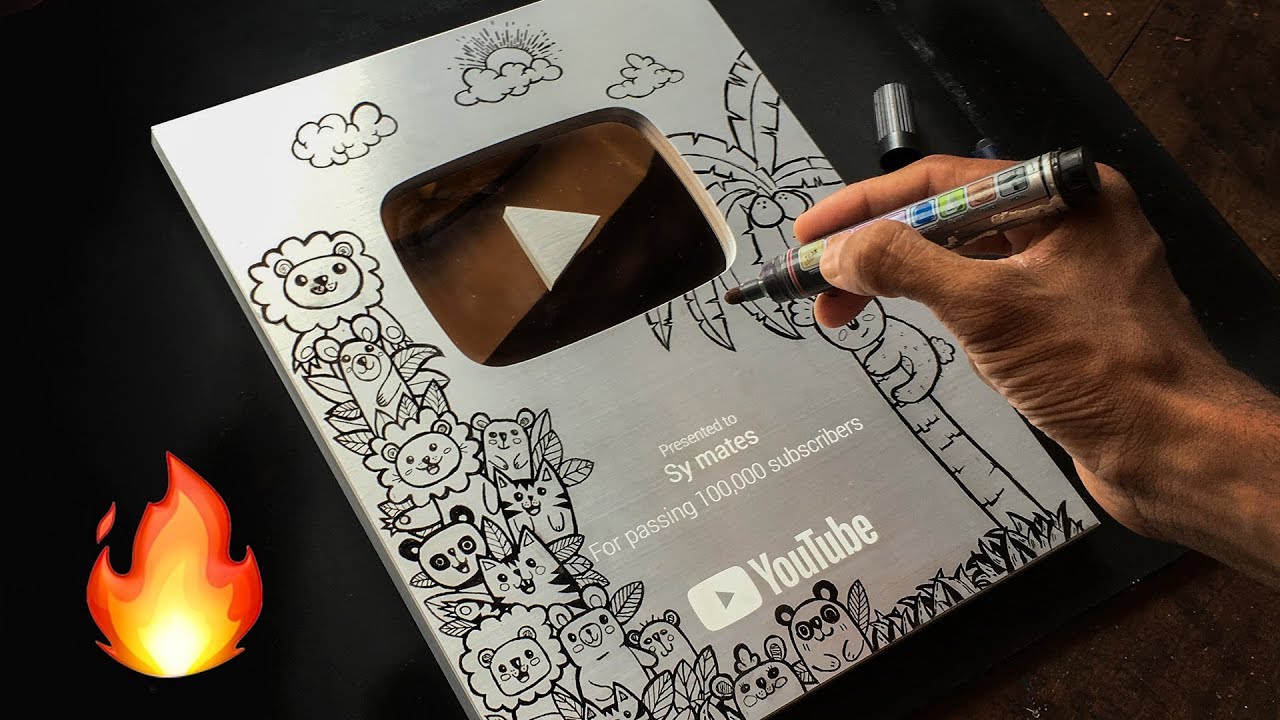 Drawing Cartoon characters on Silver Play Button 😱 - YouTube