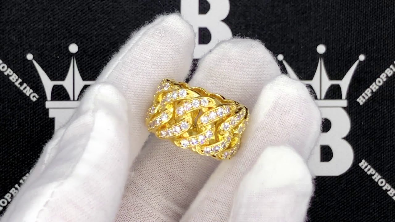 Gold Cuban Link Iced Out Eternity Hip Hop Bling Ring | Fully Bustdown ...