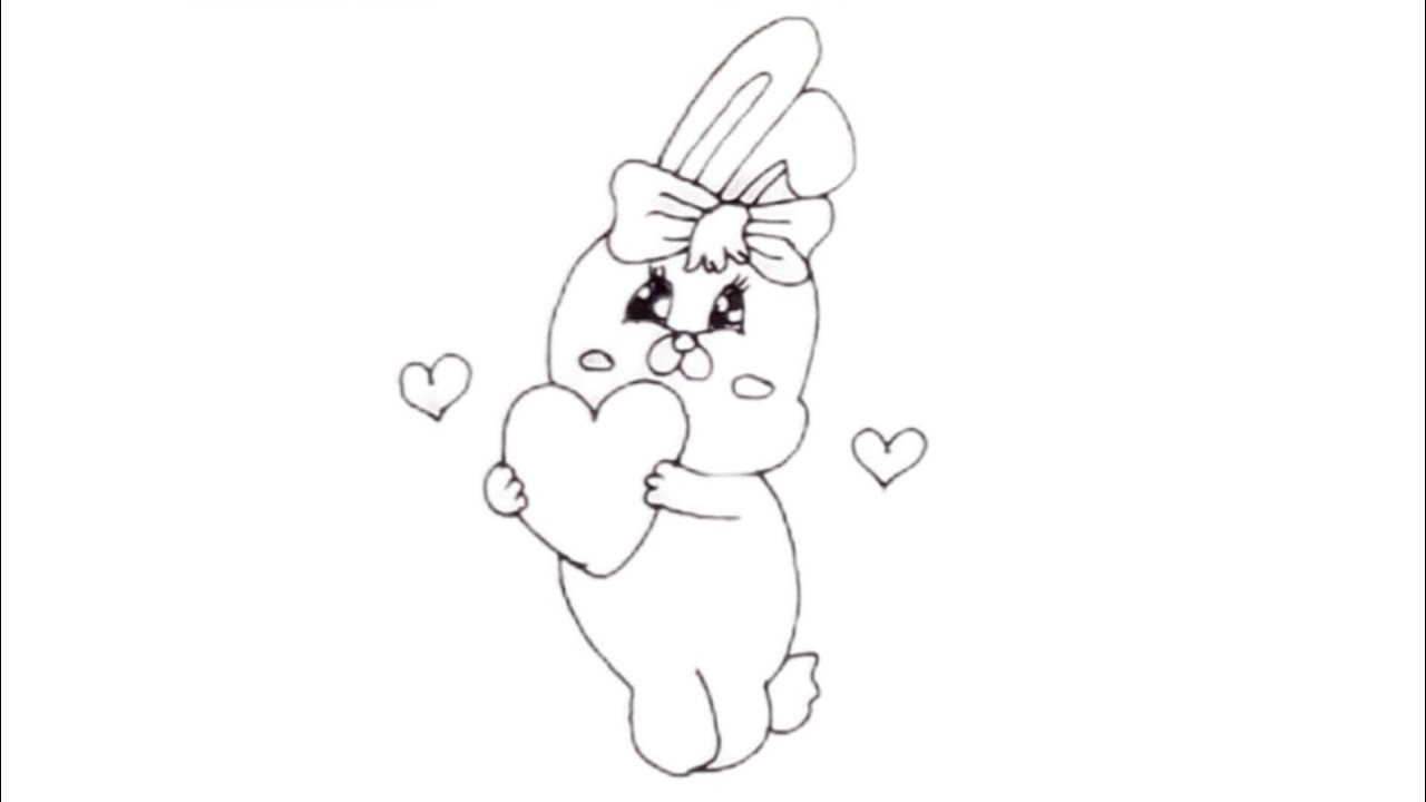 how to draw cute bunny holding heart/cute bunny drawing tutorial - YouTube
