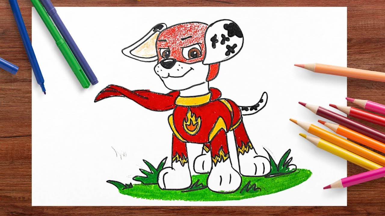 How to draw Marshall - PAW PATROL MIGHTY MOVIE | Easy drawing - YouTube