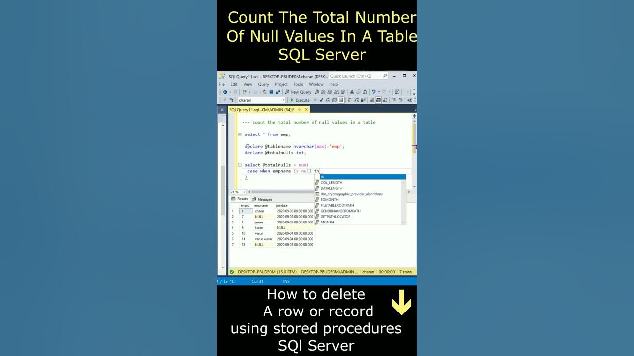 Sql Query Count Total Null Values In A Table Sqlserver Youtube