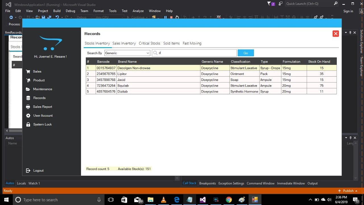 Part 36: POS And Inventory System For Pharmacy: Search Stock - YouTube