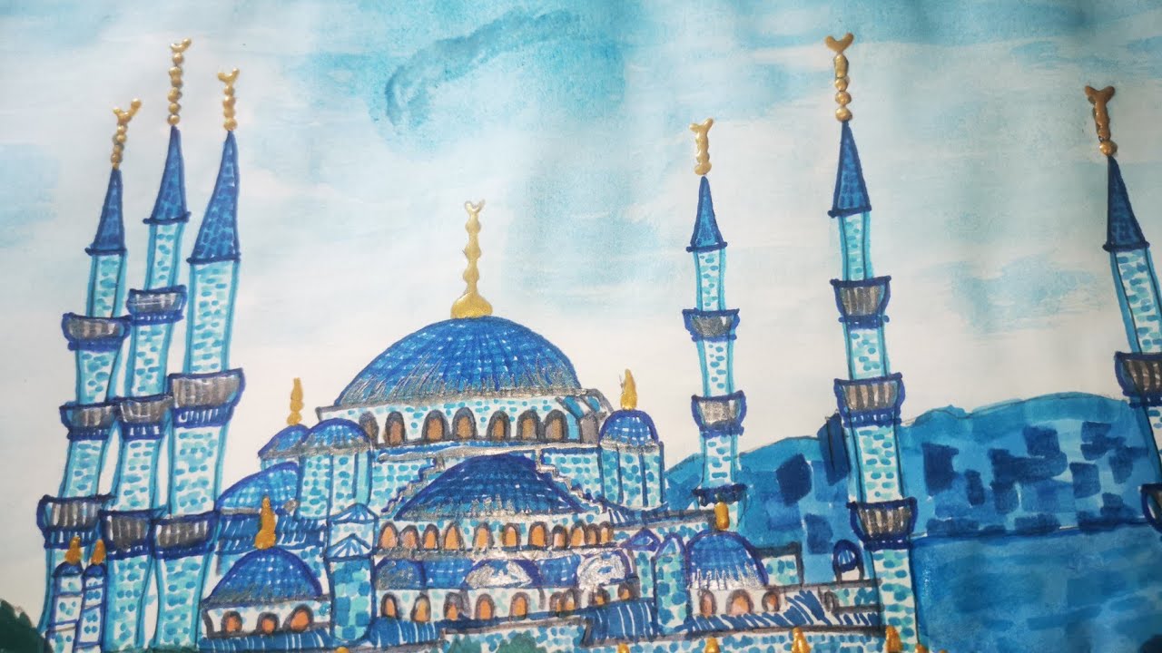 blue mosque istanbul turkey || blue masjid beautiful painting - YouTube