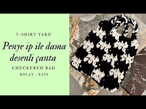 PENYE İP İLE DAMA DESENLİ ÇANTA ÖRDÜM | KOLAY | TIĞ İŞİ