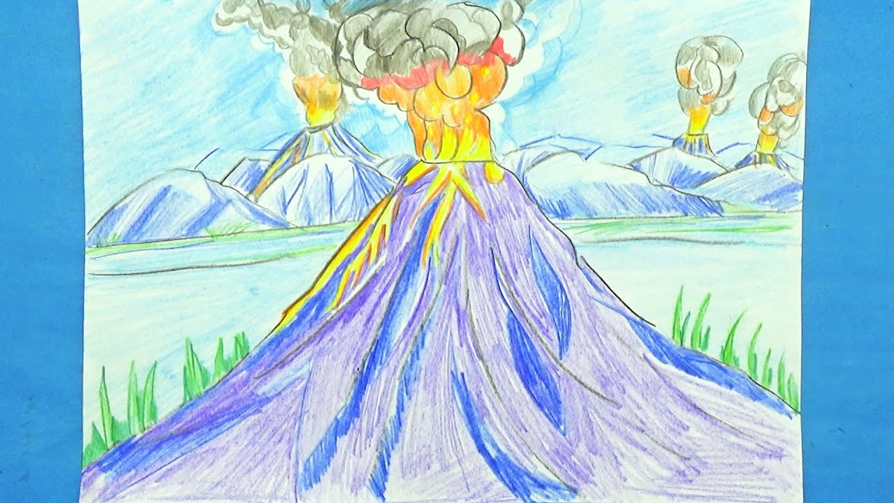 How to Draw a Volcano Sketch Step by Step | Drawing Volcanic Eruptions ...