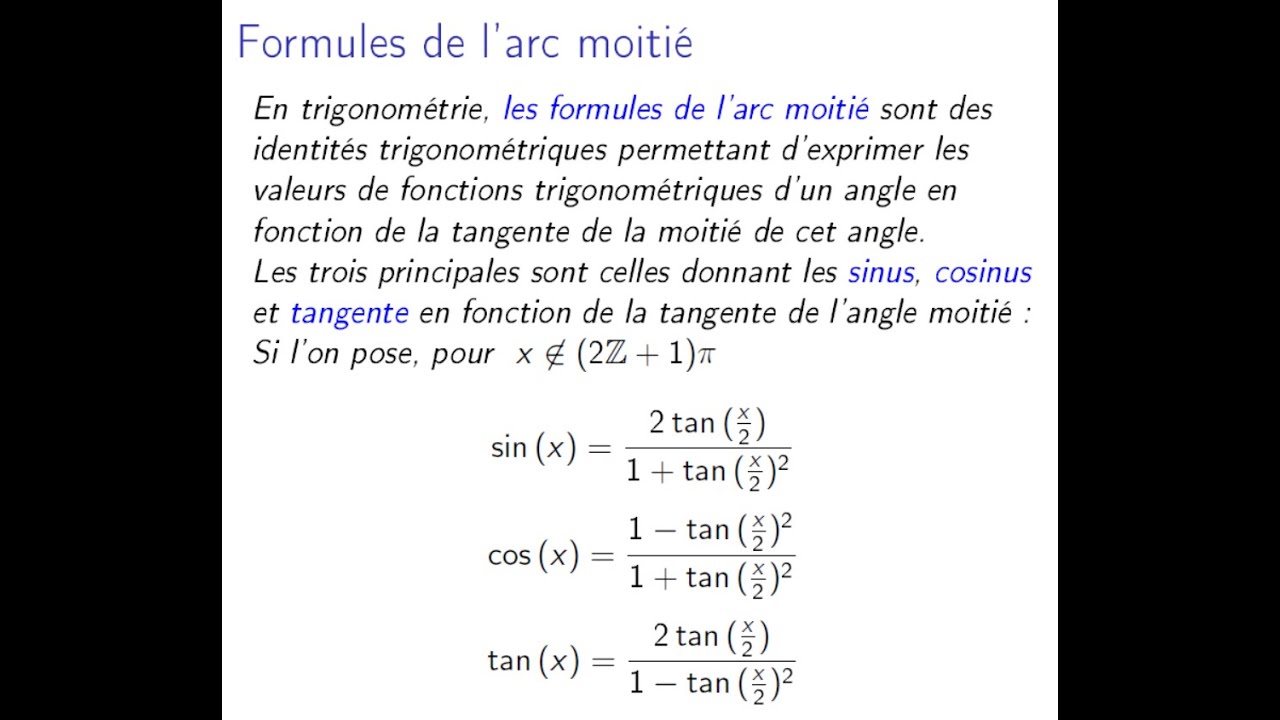 Formules de l'arc moitié - YouTube
