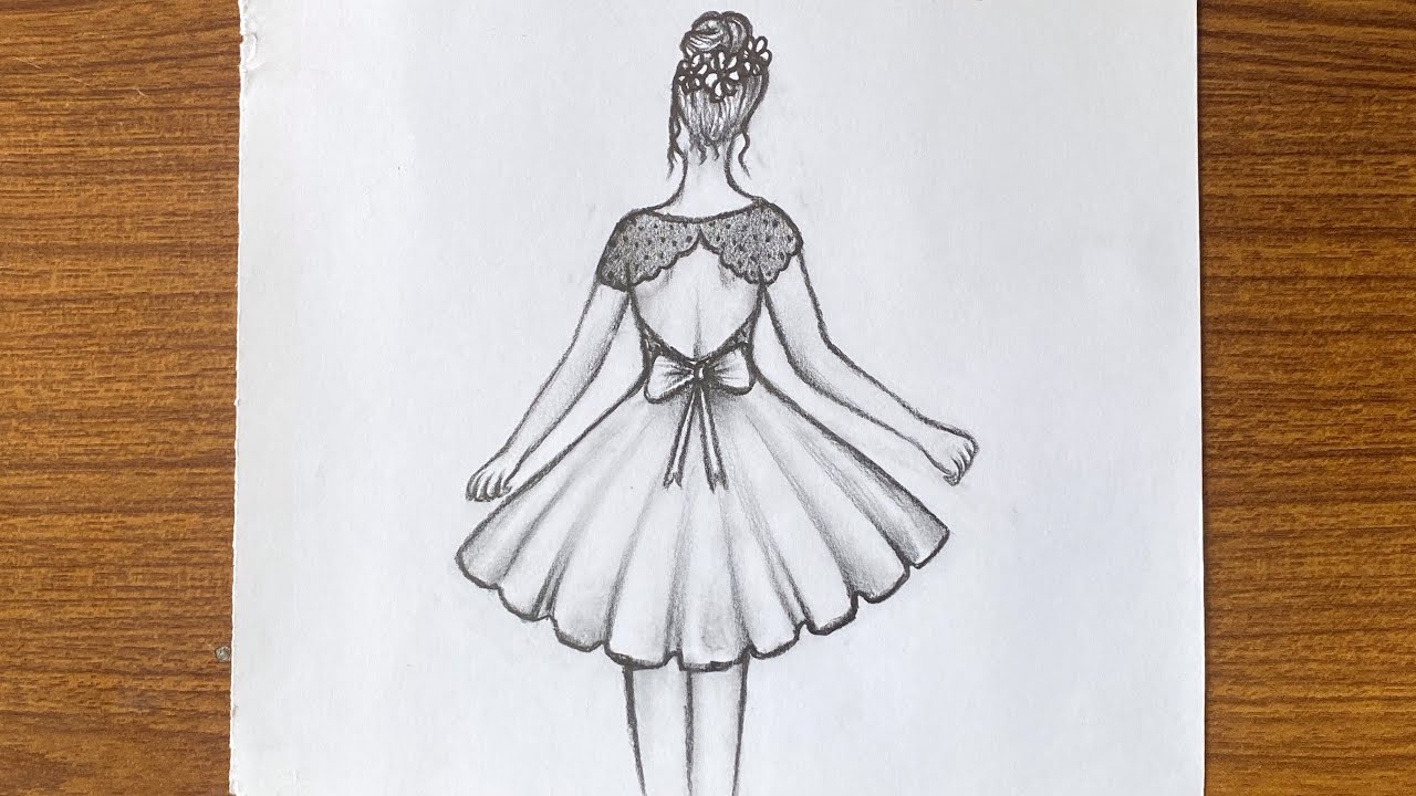 How to draw a girl easy back side with pencil // Beautiful girl drawing ...