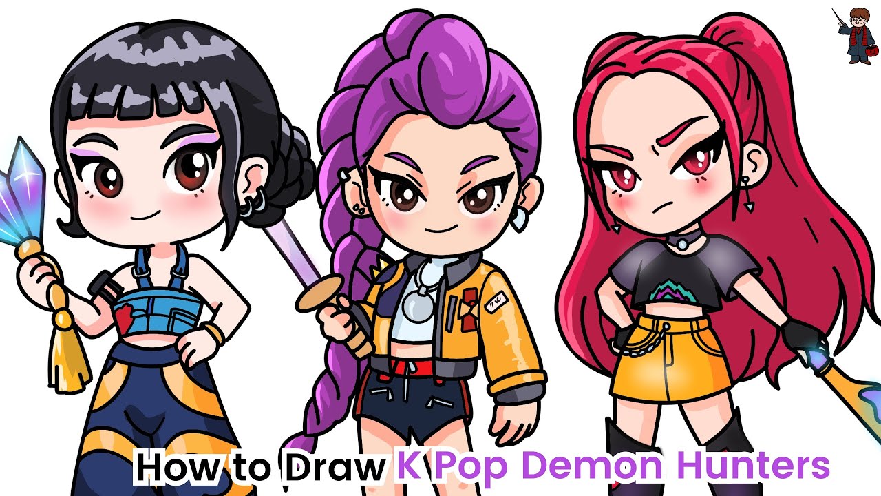 How to Draw Huntrix from KPop Demon Hunters | Rumi, Mira & Zoey Step by ...