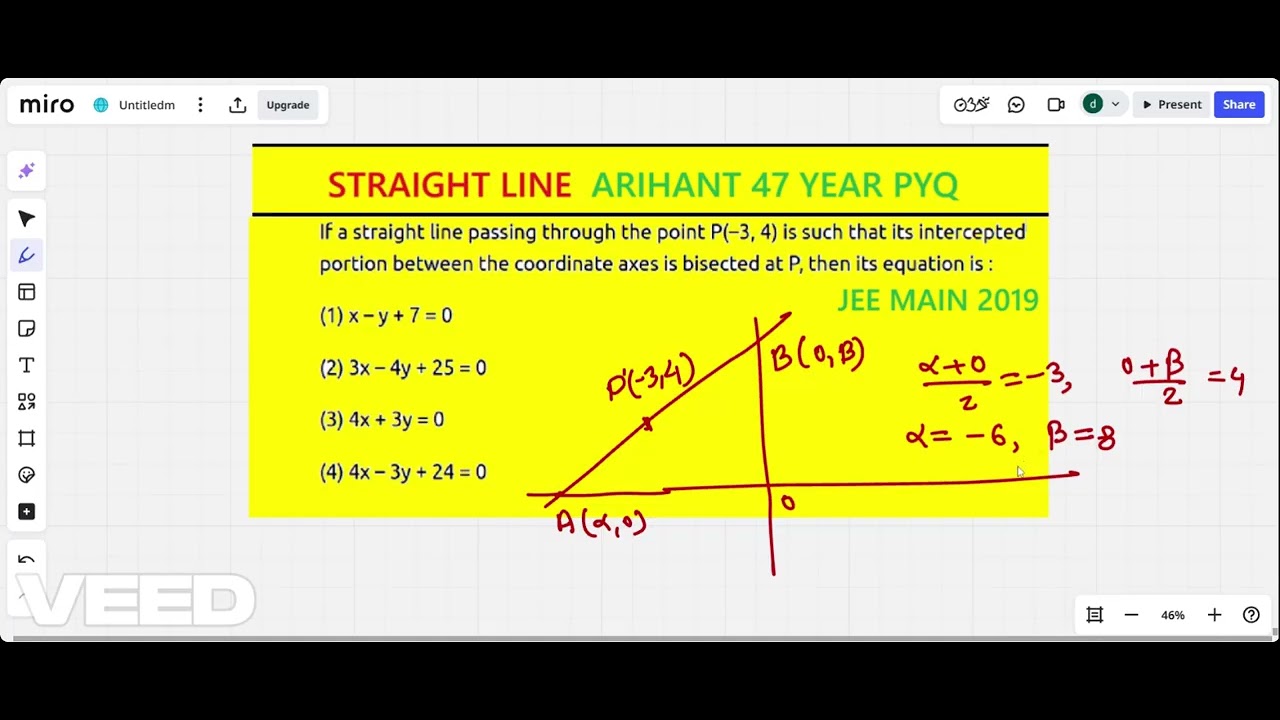 55.JEE MAIN PYQ STRAIGHT LINES If a straight line passing through the ...