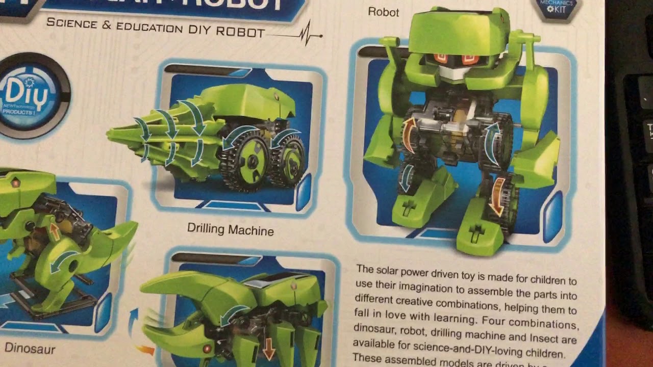 CUTE SUNLIGHT 2125 T4 4 in 1 Solar Dinosaur Robot DIY Kit - GREEN - YouTube