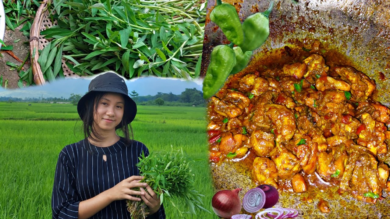 Local vegetable cooking || chicken dry fry || cooking in village ...