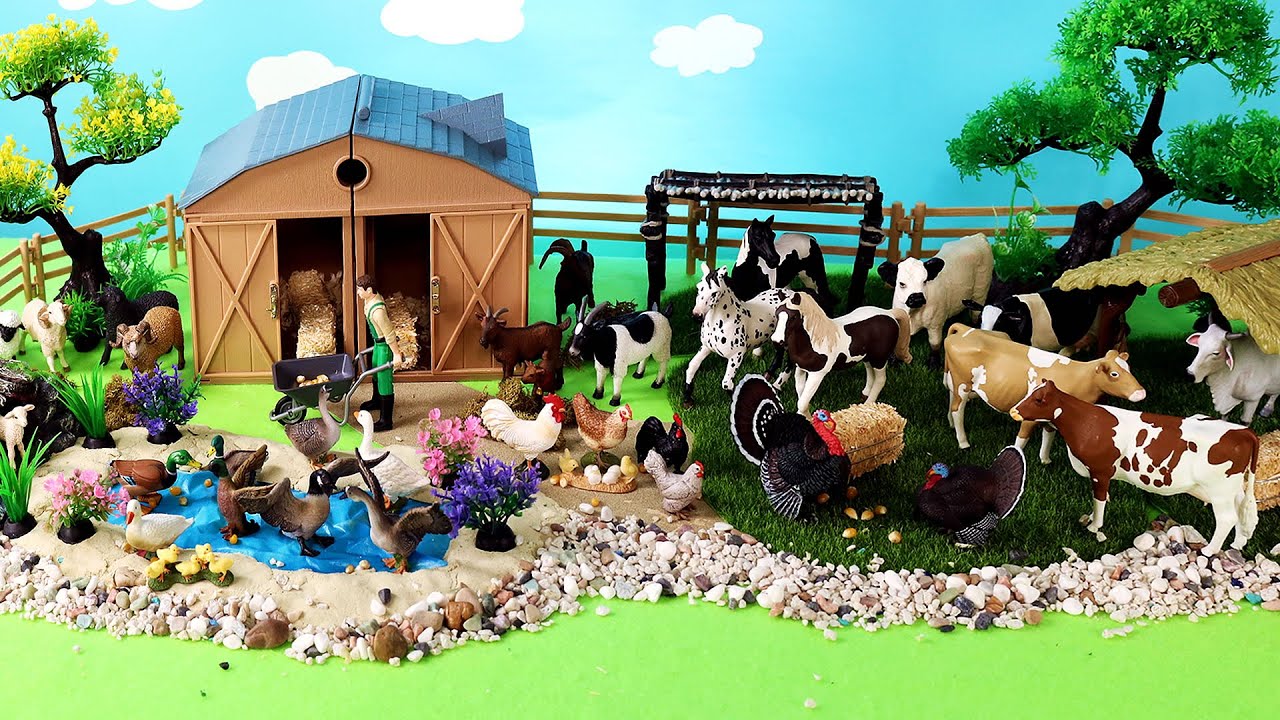 Farm Diorama and Barnyard Animal Figurines Cattle Horse Goats Sheep ...