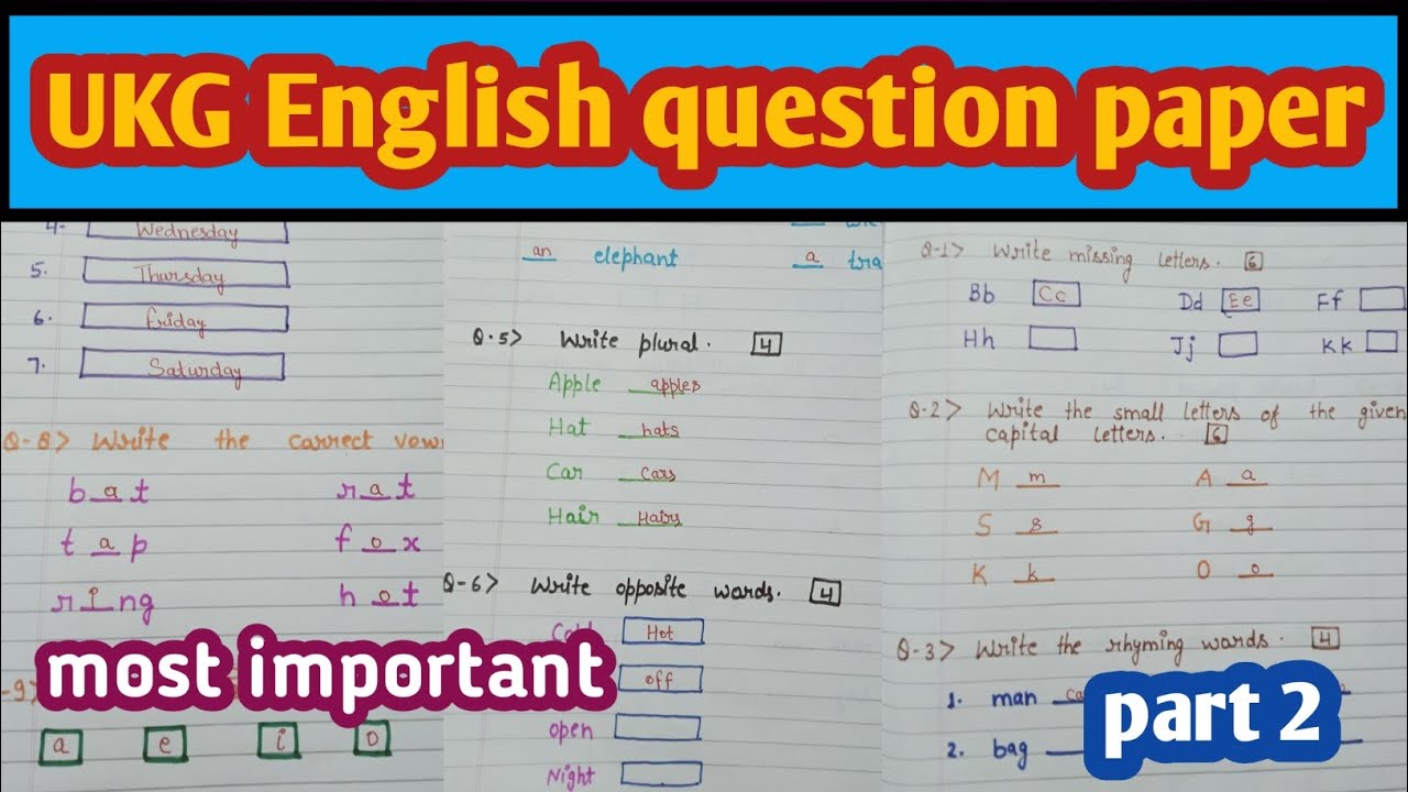 UKG English question paper || English worksheet for UKG class|| ICSE ...