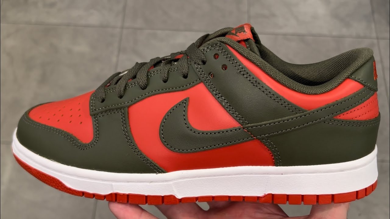 Nike Dunk Low Mystic Red Cargo Khaki Shoes - YouTube