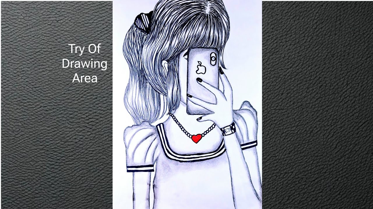A girl taking a selfie with an iPhone || girl drawing easy way ...