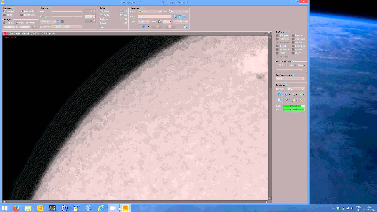 FireCapture demo of capturing with a H alpha telescope - YouTube