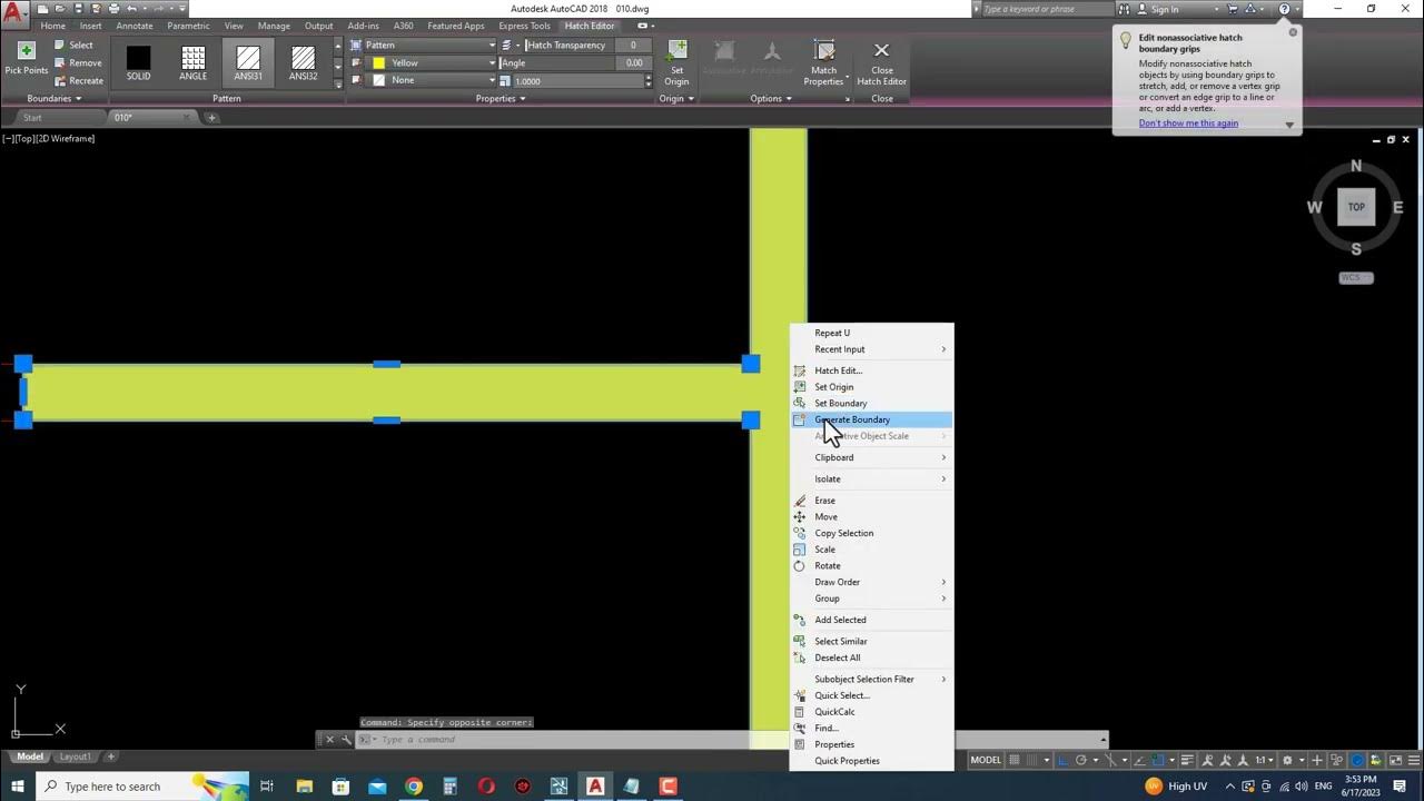 Autocad hatch generate boundary polyline - YouTube