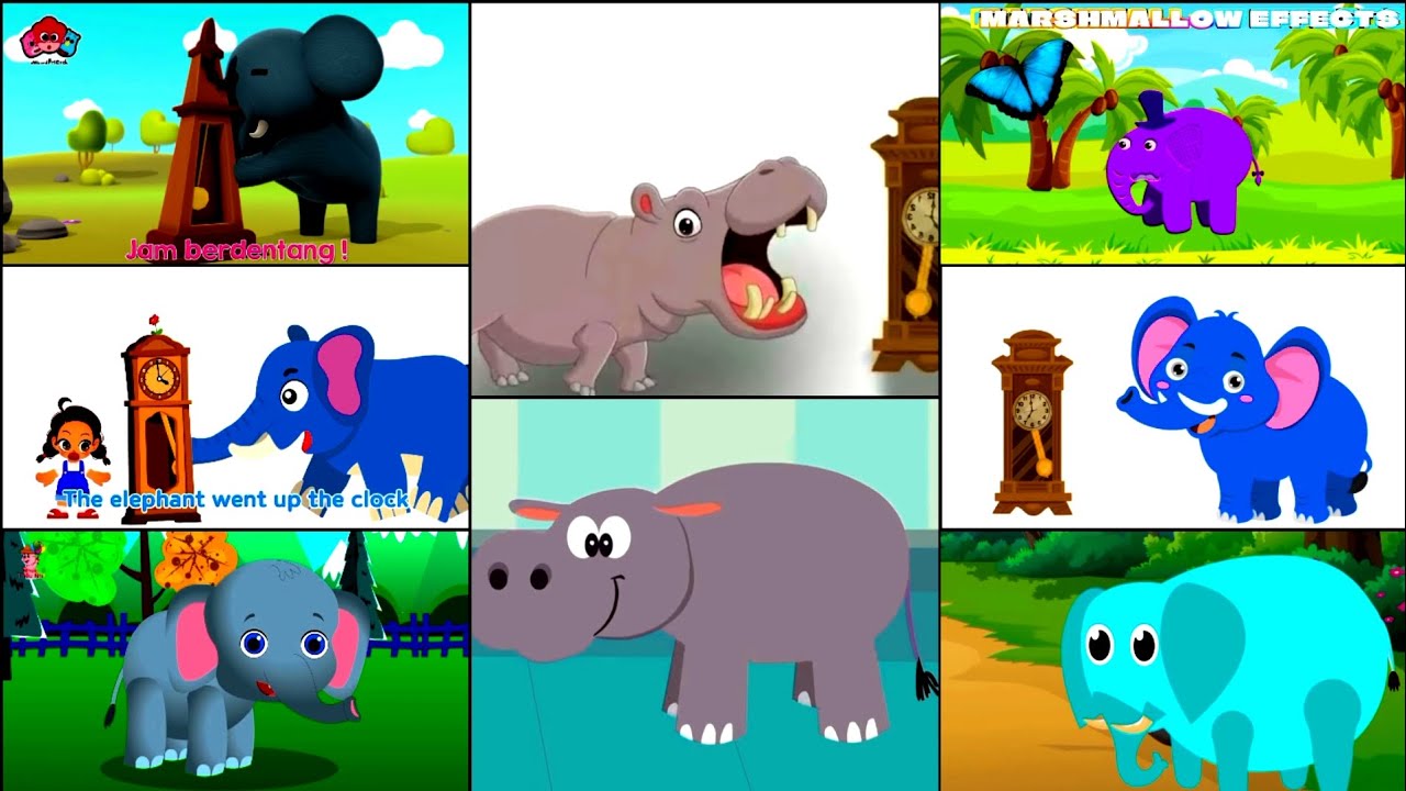 HICKORY DICKORY DOCK || HUNGRY HIPPO VS NORMAL HIPPO, WITH 6 ELEPHANT ...