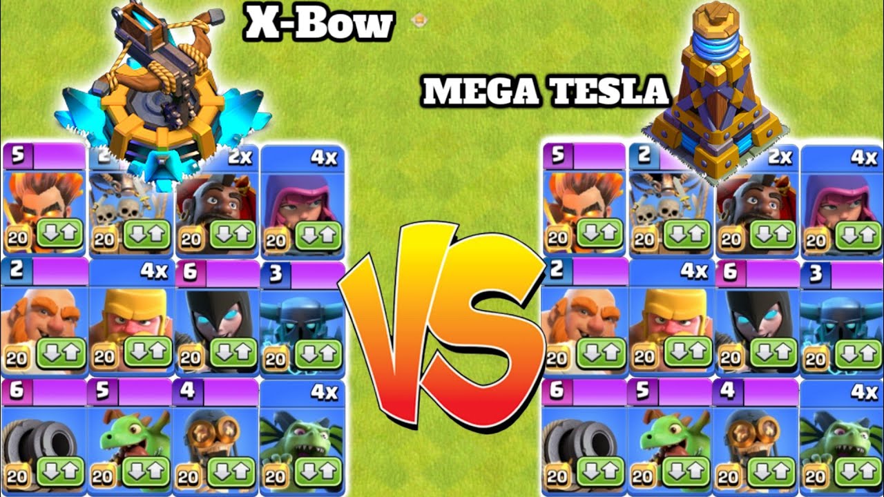Builder Hall Battles: New X-Bow vs Mega Tesla with Powerful Troops ...