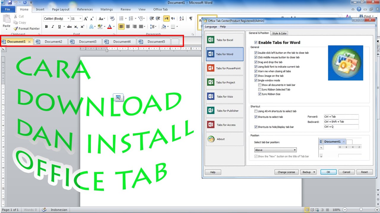 Cara Dowload dan install office tab untuk microsoft office - YouTube