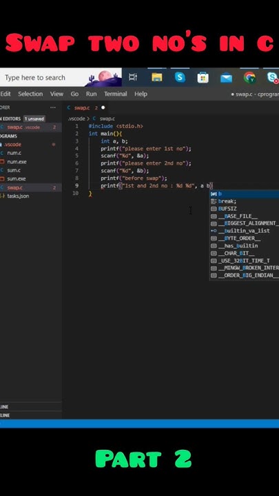 swap two no's in c part-2 #development #trendingshorts #coding #code #shorts #short #ctutorials ...
