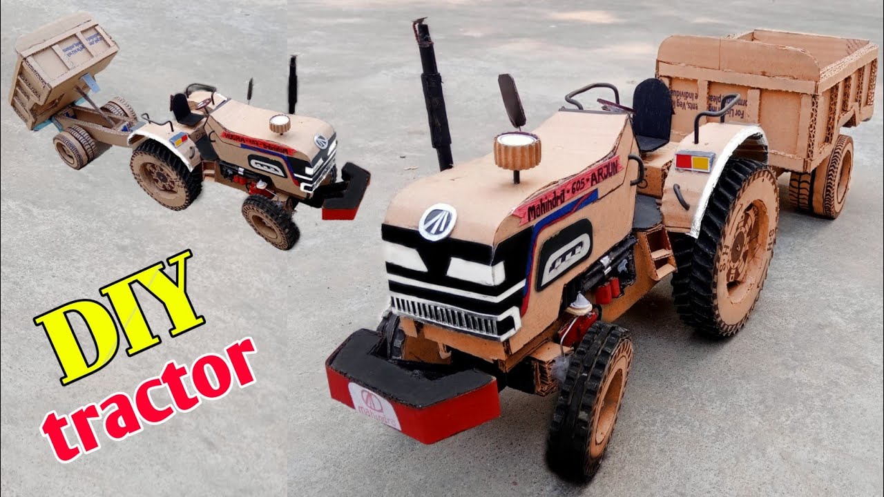 😱cardboard se banaya DIY RC mahindra tractor with trolley and homemade ...