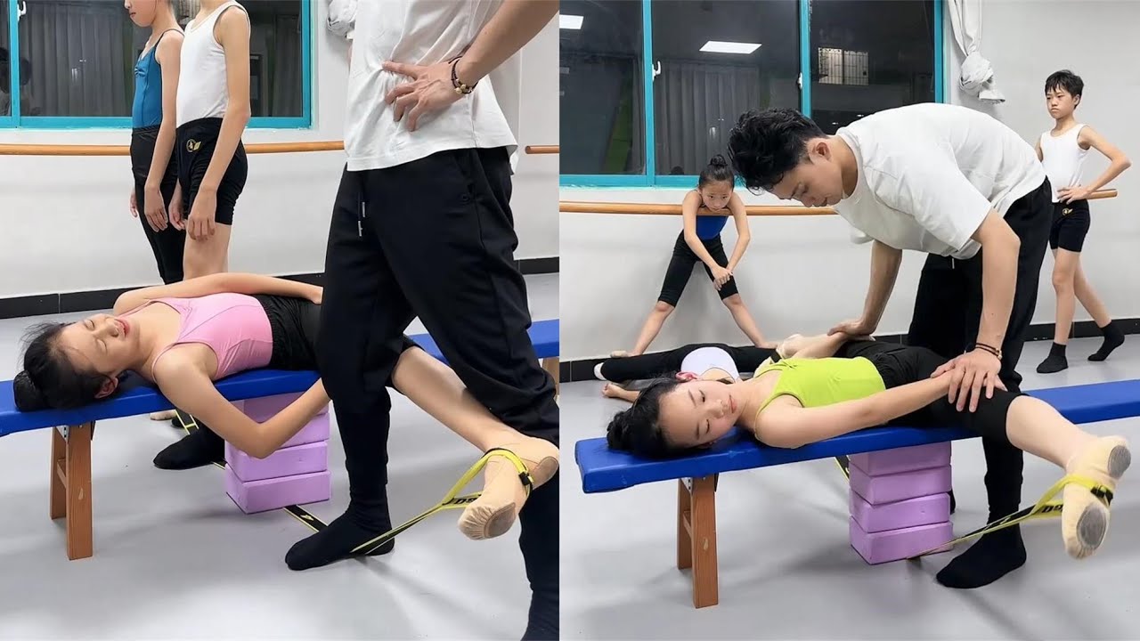 Flexibility training in the dance studio|Strict flexibility training by ...