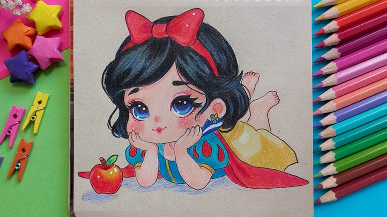 Drawing and Coloring Princess Snow White: How to Draw Snow White Step ...