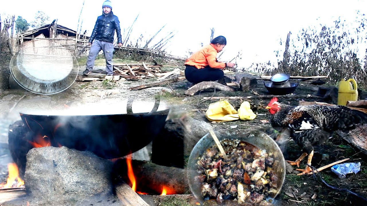 Cooking & Eating upto Himalayan Region || A group / travelers in the ...