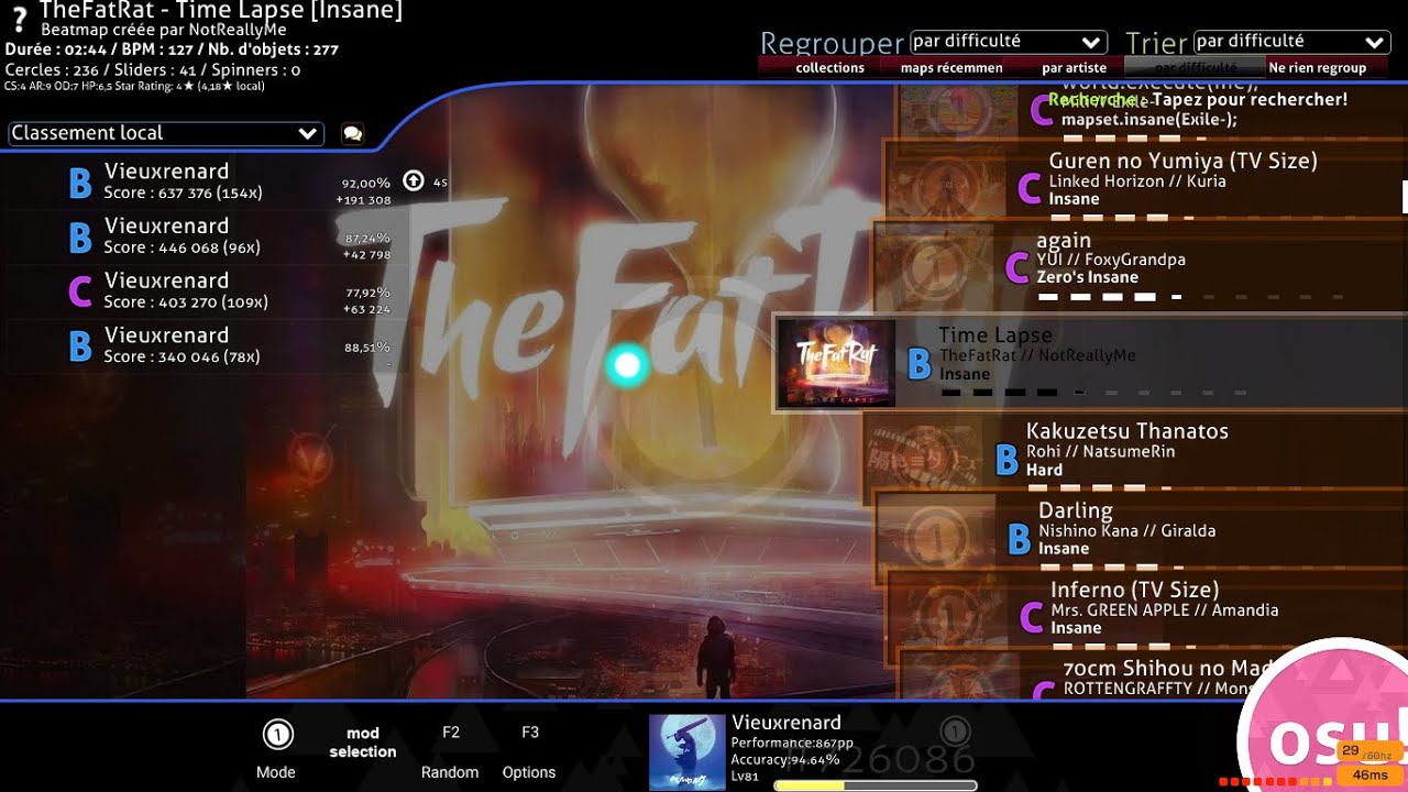 4* map difficulty - Time Lapse - TheFatRat - average osu! player ...