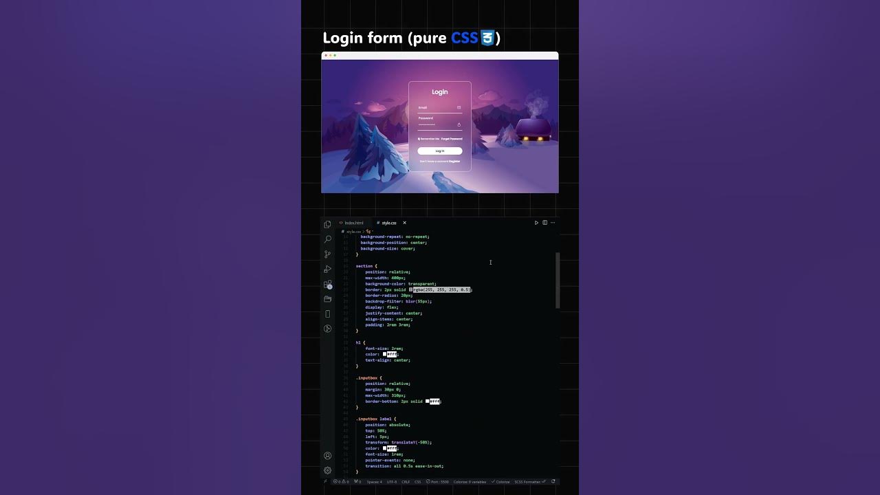 Pure Css Login Page🔵 Coding Webdesign Short Webinspiration Youtube