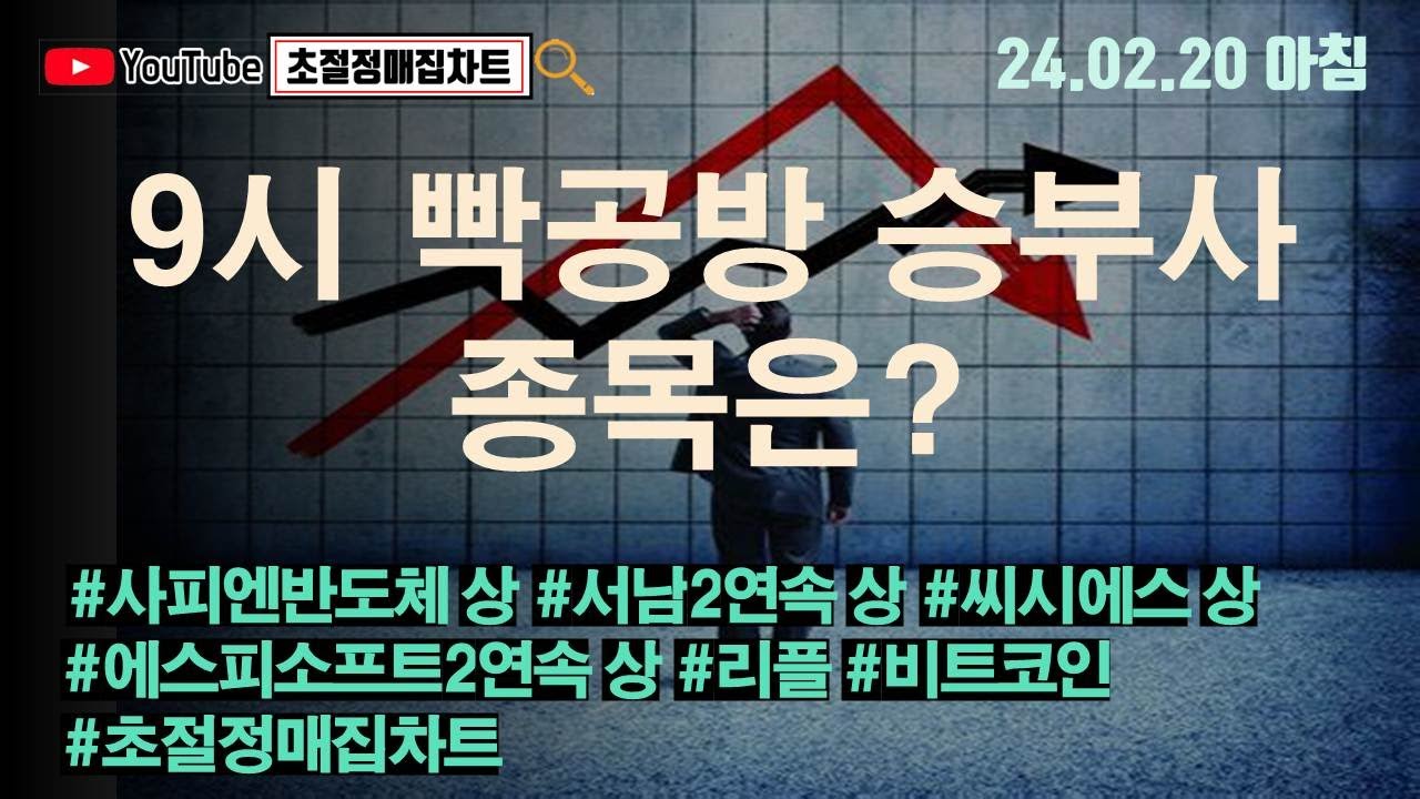 초절정매집차트 2024년2월20일9시 빡공방 승부사 종목사피엔반도체상한가서남2연속상한가에스피소프트2연속상한가씨씨