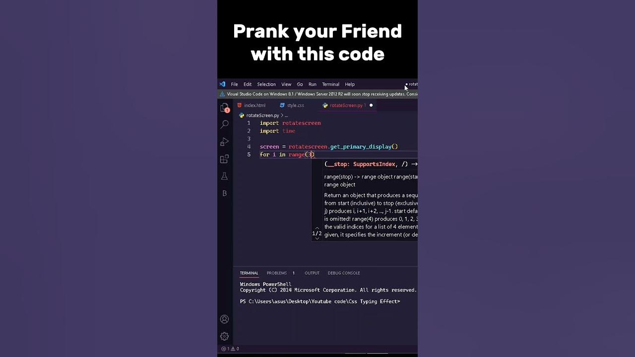 Rotate Your Screen Using This Python Code Python Coding Status 😍😜 Shorts Programming
